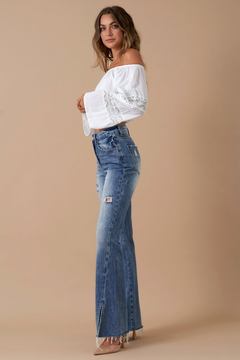High Rise Slit Flare Jeans