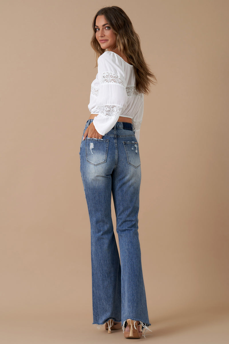 High Rise Slit Flare Jeans