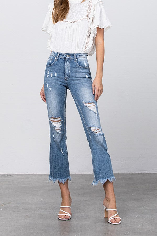 Sophia Crop Hem Flare Jeans | Insanegene.com